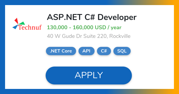 ASP.NET C# Developer Job in Rockville | Technuf, LLC