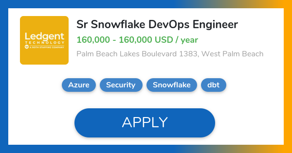 Remote Sr Snowflake DevOps Engineer | Ledgent Technology